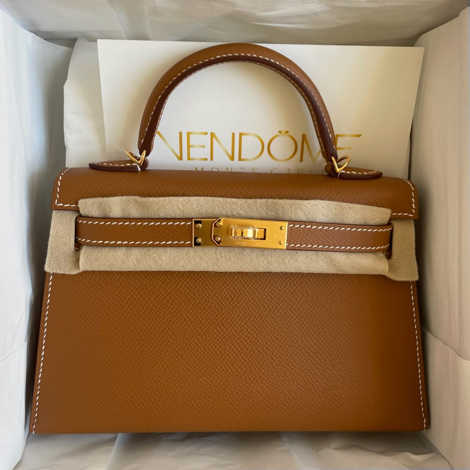 Hermes Mini Kelly Gold Epsom Sellier Gold Hardware Vendome Monte Carlo